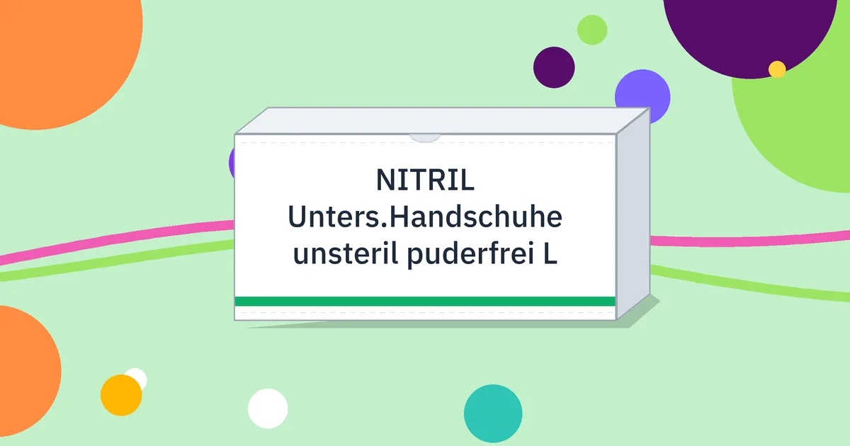 Symbolbild: Packung mit der Aufschrift NITRIL Unters.Handschuhe unsteril puderfrei L (PZN 16931605) – Verfügbarkeit und Bezug in Apotheken in Frankfurt am Main