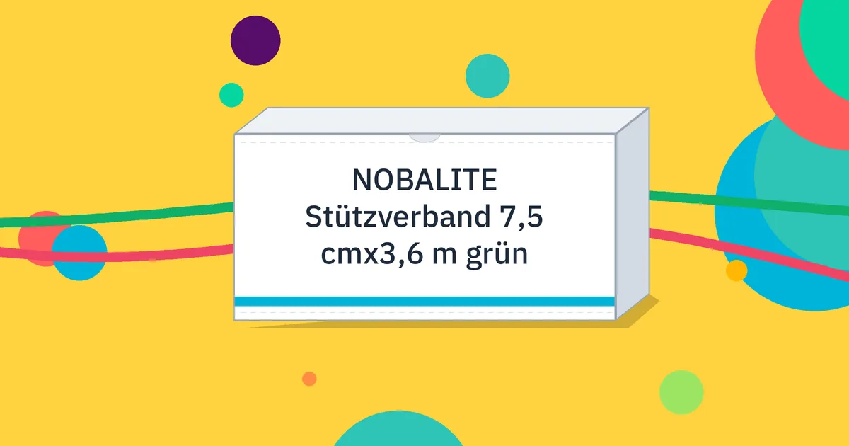 Symbolbild: Packung mit der Aufschrift NOBALITE Stützverband 7,5 cmx3,6 m grün (PZN 04083833) – Verfügbarkeit und Bezug in Apotheken in Frankfurt am Main