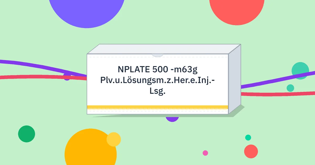 Symbolbild: Packung mit der Aufschrift NPLATE 500 -m63g Plv.u.Lösungsm.z.Her.e.Inj.-Lsg. (PZN 18712126) – Verfügbarkeit und Bezug in Apotheken in Frankfurt am Main