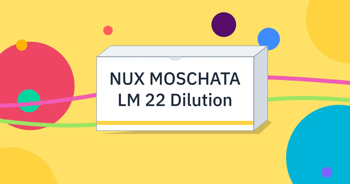 Symbolbild: Packung mit der Aufschrift NUX MOSCHATA LM 22 Dilution (PZN 12970086) – Verfügbarkeit und Bezug in Apotheken in Frankfurt am Main