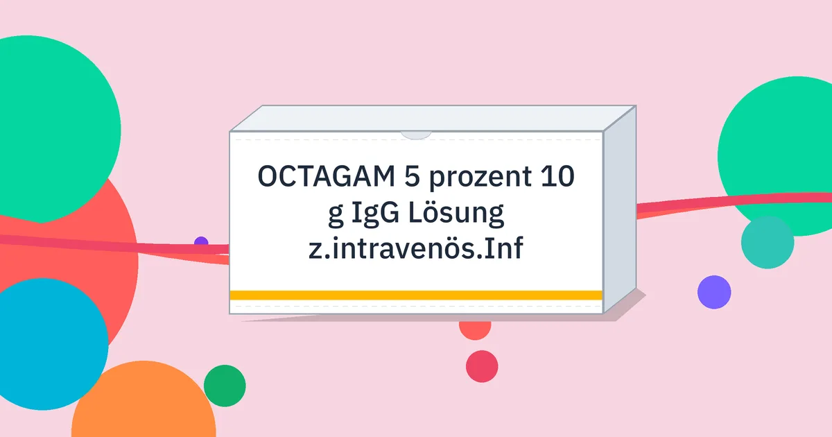 Symbolbild: Packung mit der Aufschrift OCTAGAM 5 prozent 10 g IgG Lösung z.intravenös.Inf (PZN 20578586) – Verfügbarkeit und Bezug in Apotheken in Frankfurt am Main