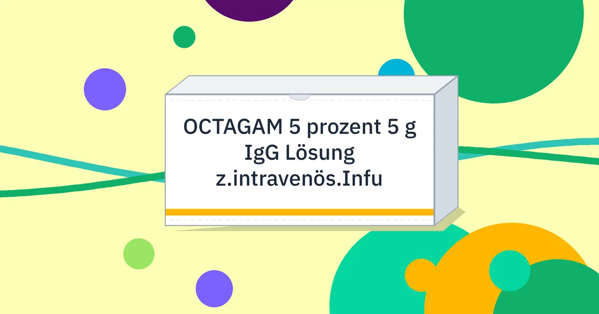 Symbolbild: Packung mit der Aufschrift OCTAGAM 5 prozent 5 g IgG Lösung z.intravenös.Infu (PZN 14244415) – Verfügbarkeit und Bezug in Apotheken in Frankfurt am Main
