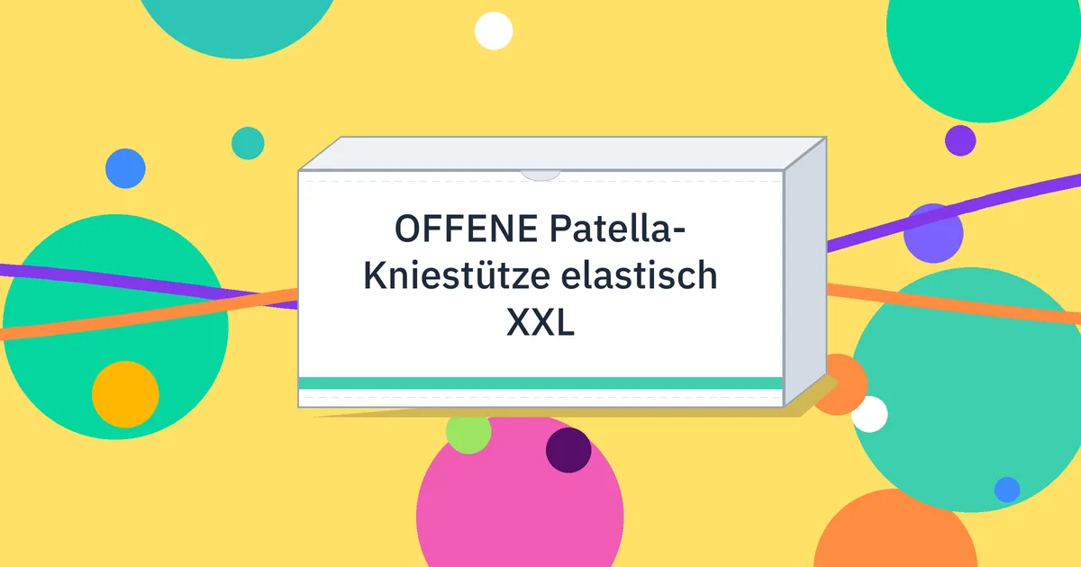 Symbolbild: Packung mit der Aufschrift OFFENE Patella-Kniestütze elastisch XXL (PZN 19071586) – Verfügbarkeit und Bezug in Apotheken in Frankfurt am Main
