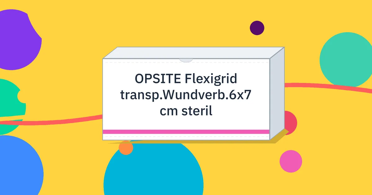 Symbolbild: Packung mit der Aufschrift OPSITE Flexigrid transp.Wundverb.6x7 cm steril (PZN 09116425) – Verfügbarkeit und Bezug in Apotheken in Frankfurt am Main