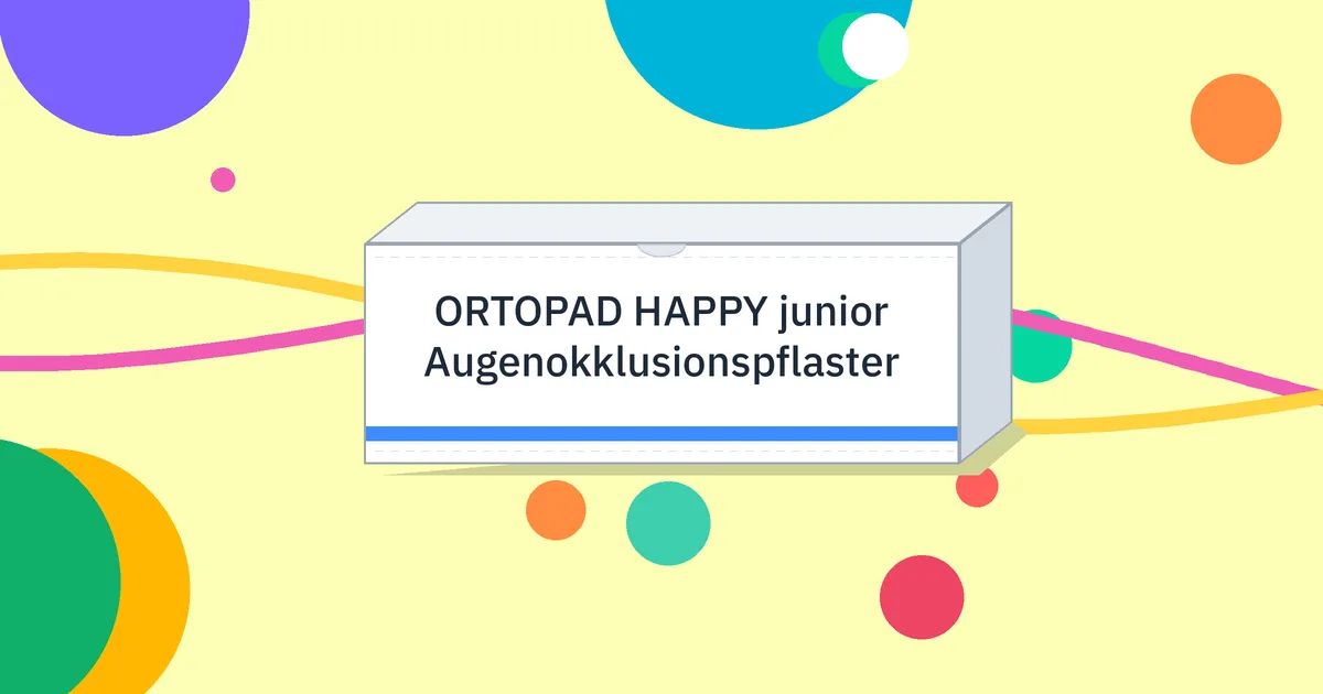 Symbolbild: Packung mit der Aufschrift ORTOPAD HAPPY junior Augenokklusionspflaster (PZN 03386709) – Verfügbarkeit und Bezug in Apotheken in Frankfurt am Main
