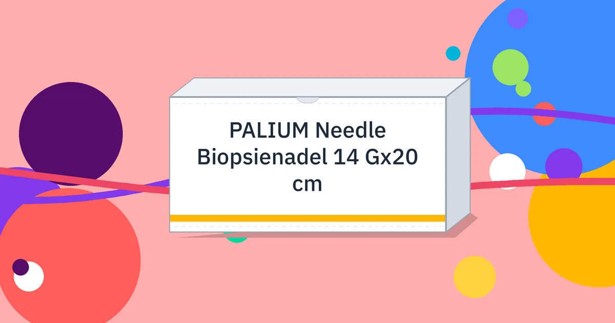 Symbolbild: Packung mit der Aufschrift PALIUM Needle Biopsienadel 14 Gx20 cm (PZN 16922782) – Verfügbarkeit und Bezug in Apotheken in Frankfurt am Main