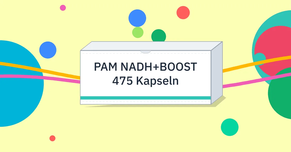 Symbolbild: Packung mit der Aufschrift PAM NADH+BOOST 475 Kapseln (PZN 20299780) – Verfügbarkeit und Bezug in Apotheken in Frankfurt am Main