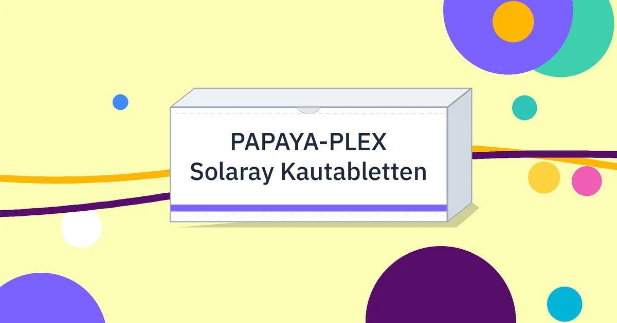 Symbolbild: Packung mit der Aufschrift PAPAYA-PLEX Solaray Kautabletten (PZN 19225842) – Verfügbarkeit und Bezug in Apotheken in Frankfurt am Main