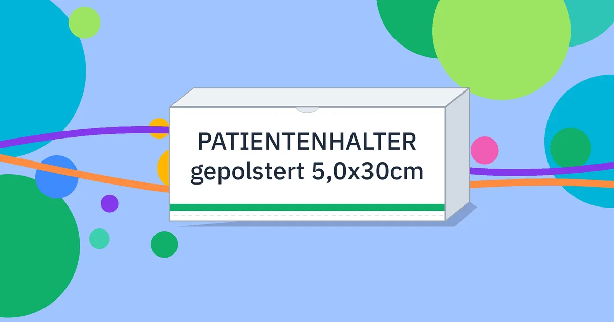 Symbolbild: Packung mit der Aufschrift PATIENTENHALTER gepolstert 5,0x30cm (PZN 02442676) – Verfügbarkeit und Bezug in Apotheken in Frankfurt am Main