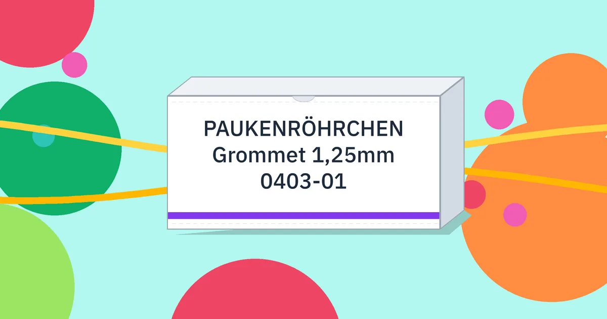 Symbolbild: Packung mit der Aufschrift PAUKENRÖHRCHEN Grommet 1,25mm 0403-01 (PZN 00184514) – Verfügbarkeit und Bezug in Apotheken in Frankfurt am Main