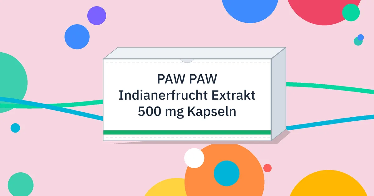 Symbolbild: Packung mit der Aufschrift PAW PAW Indianerfrucht Extrakt 500 mg Kapseln (PZN 11048056) – Verfügbarkeit und Bezug in Apotheken in Frankfurt am Main