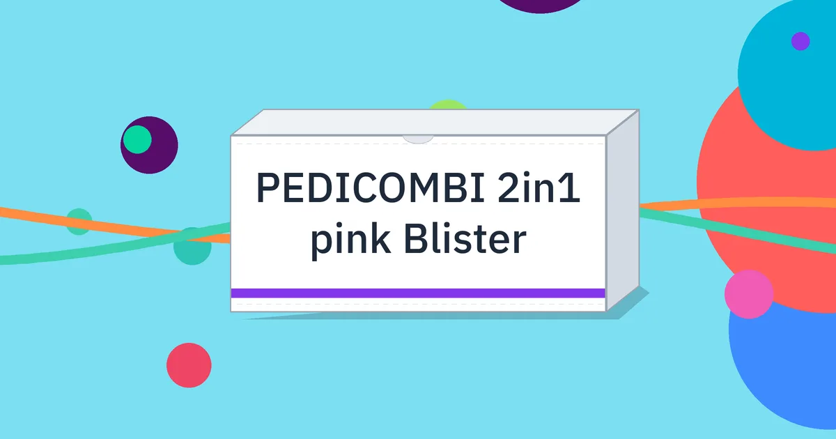 Symbolbild: Packung mit der Aufschrift PEDICOMBI 2in1 pink Blister (PZN 01600788) – Verfügbarkeit und Bezug in Apotheken in Frankfurt am Main