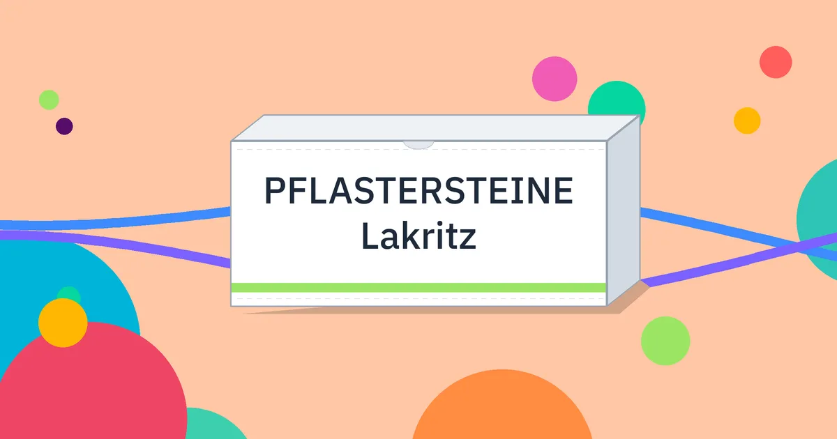 Symbolbild: Packung mit der Aufschrift PFLASTERSTEINE Lakritz (PZN 02455101) – Verfügbarkeit und Bezug in Apotheken in Frankfurt am Main