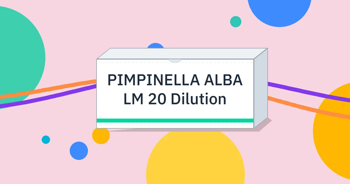 Symbolbild: Packung mit der Aufschrift PIMPINELLA ALBA LM 20 Dilution (PZN 13643981) – Verfügbarkeit und Bezug in Apotheken in Frankfurt am Main