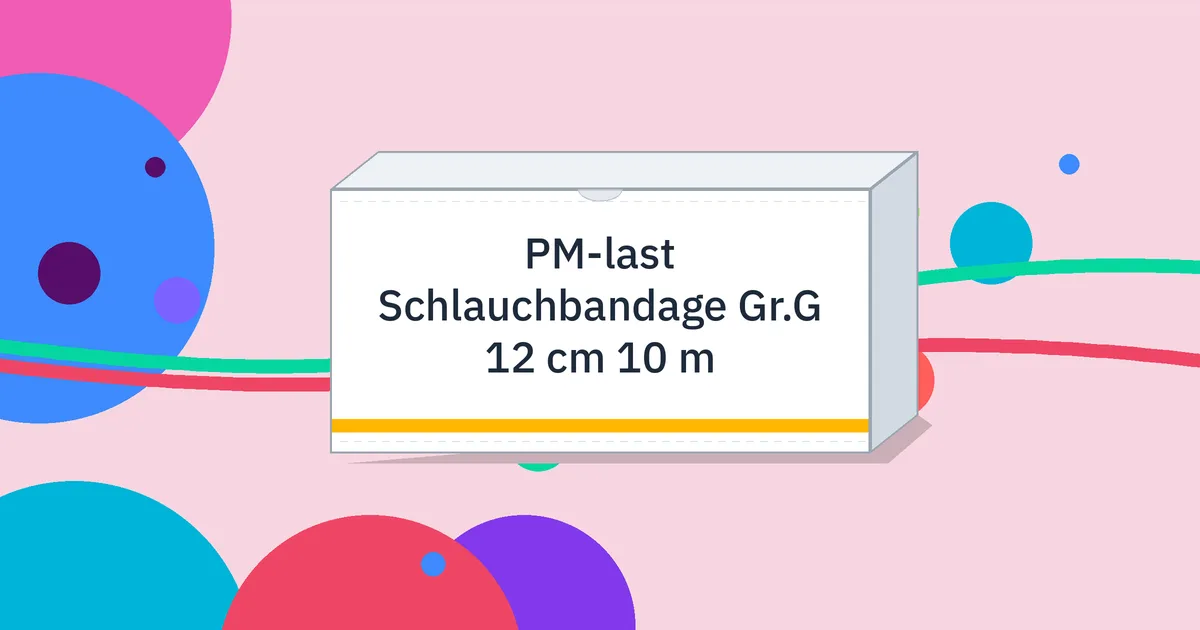 Symbolbild: Packung mit der Aufschrift PM-last Schlauchbandage Gr.G 12 cm 10 m (PZN 18845956) – Verfügbarkeit und Bezug in Apotheken in Frankfurt am Main