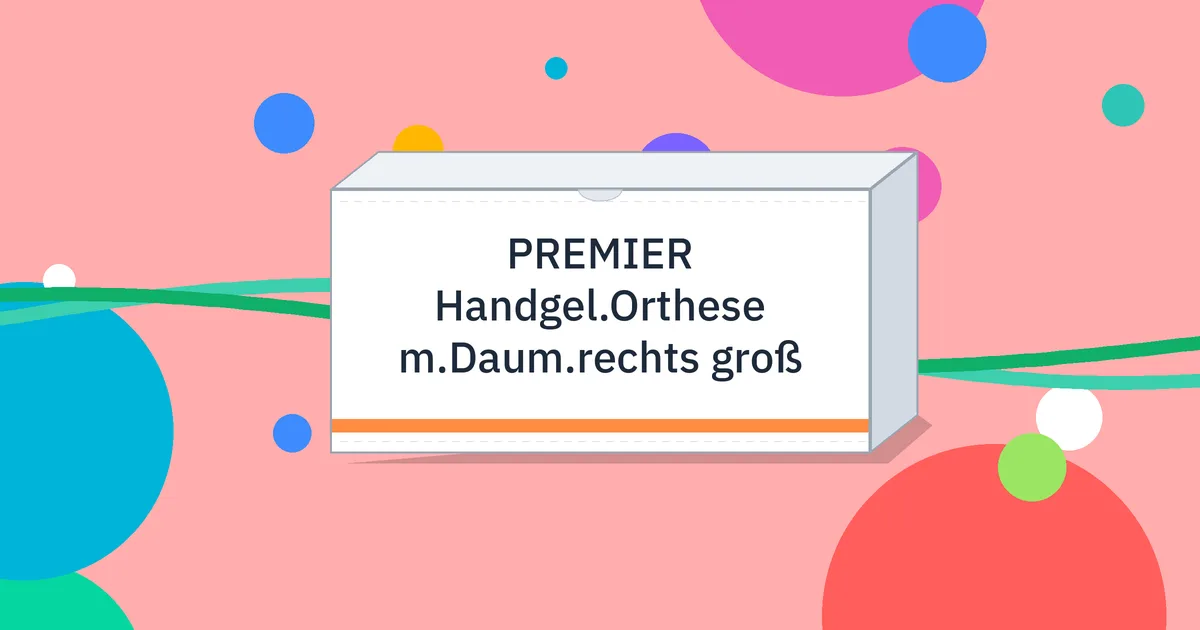 Symbolbild: Packung mit der Aufschrift PREMIER Handgel.Orthese m.Daum.rechts groß (PZN 06643785) – Verfügbarkeit und Bezug in Apotheken in Frankfurt am Main