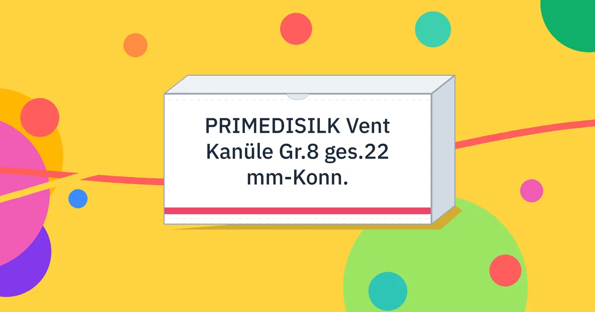 Symbolbild: Packung mit der Aufschrift PRIMEDISILK Vent Kanüle Gr.8 ges.22 mm-Konn. (PZN 10355767) – Verfügbarkeit und Bezug in Apotheken in Frankfurt am Main