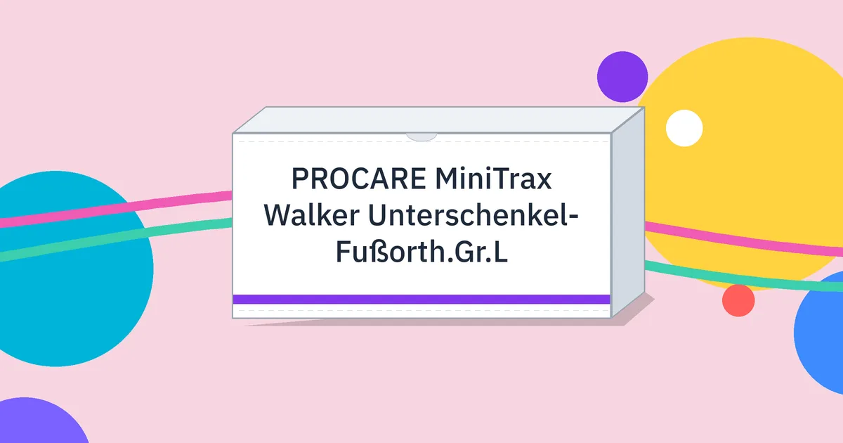 Symbolbild: Packung mit der Aufschrift PROCARE MiniTrax Walker Unterschenkel-Fußorth.Gr.L (PZN 11295091) – Verfügbarkeit und Bezug in Apotheken in Frankfurt am Main