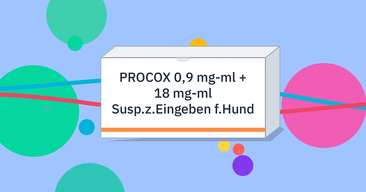 Symbolbild: Packung mit der Aufschrift PROCOX 0,9 mg-ml + 18 mg-ml Susp.z.Eingeben f.Hund (PZN 08930543) – Verfügbarkeit und Bezug in Apotheken in Frankfurt am Main