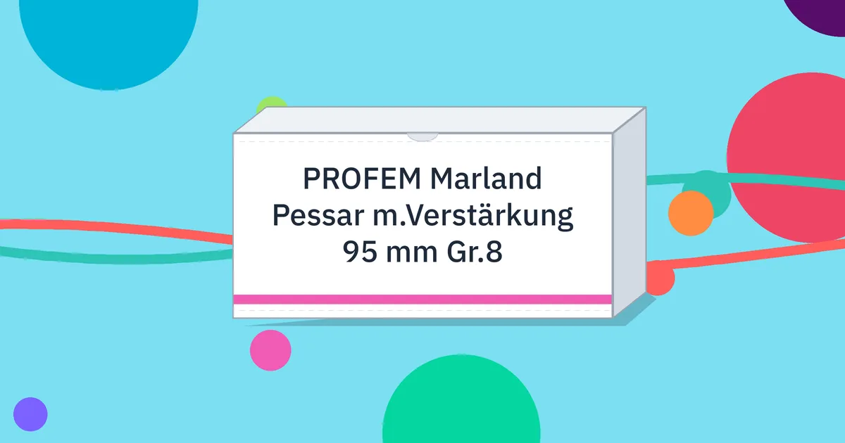 Symbolbild: Packung mit der Aufschrift PROFEM Marland Pessar m.Verstärkung 95 mm Gr.8 (PZN 11672033) – Verfügbarkeit und Bezug in Apotheken in Frankfurt am Main