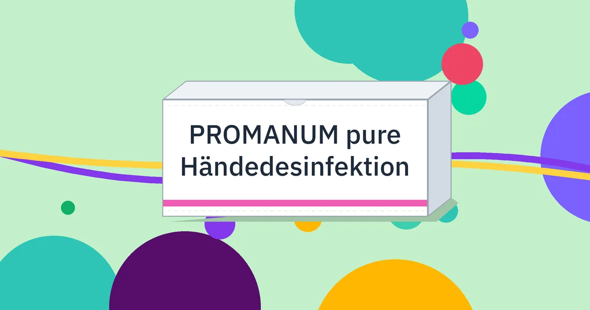 Symbolbild: Packung mit der Aufschrift PROMANUM pure Händedesinfektion (PZN 08815842) – Verfügbarkeit und Bezug in Apotheken in Frankfurt am Main