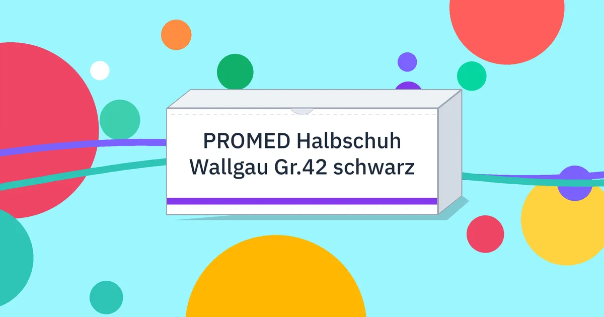 Symbolbild: Packung mit der Aufschrift PROMED Halbschuh Wallgau Gr.42 schwarz (PZN 14349166) – Verfügbarkeit und Bezug in Apotheken in Frankfurt am Main