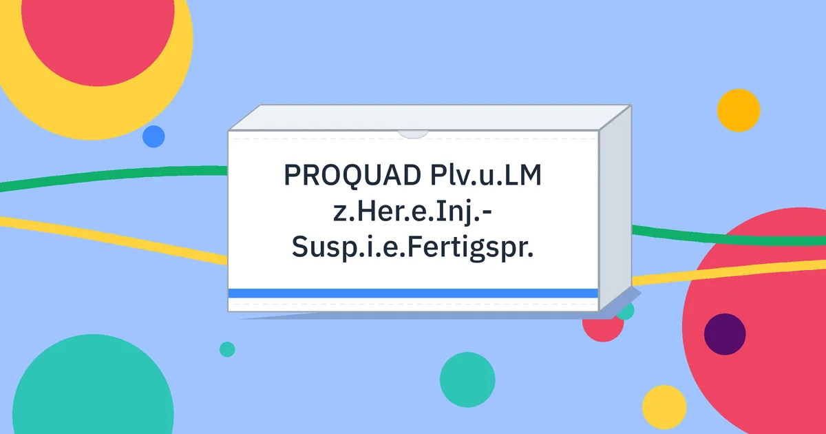 Symbolbild: Packung mit der Aufschrift PROQUAD Plv.u.LM z.Her.e.Inj.-Susp.i.e.Fertigspr. (PZN 18197902) – Verfügbarkeit und Bezug in Apotheken in Frankfurt am Main