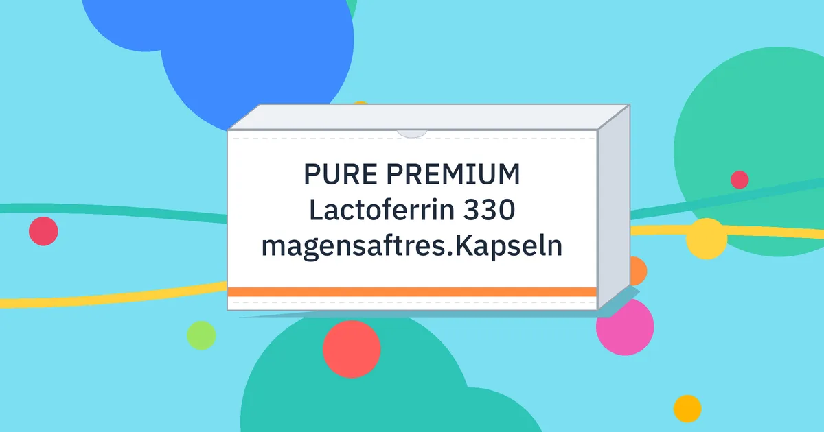 Symbolbild: Packung mit der Aufschrift PURE PREMIUM Lactoferrin 330 magensaftres.Kapseln (PZN 18489591) – Verfügbarkeit und Bezug in Apotheken in Frankfurt am Main