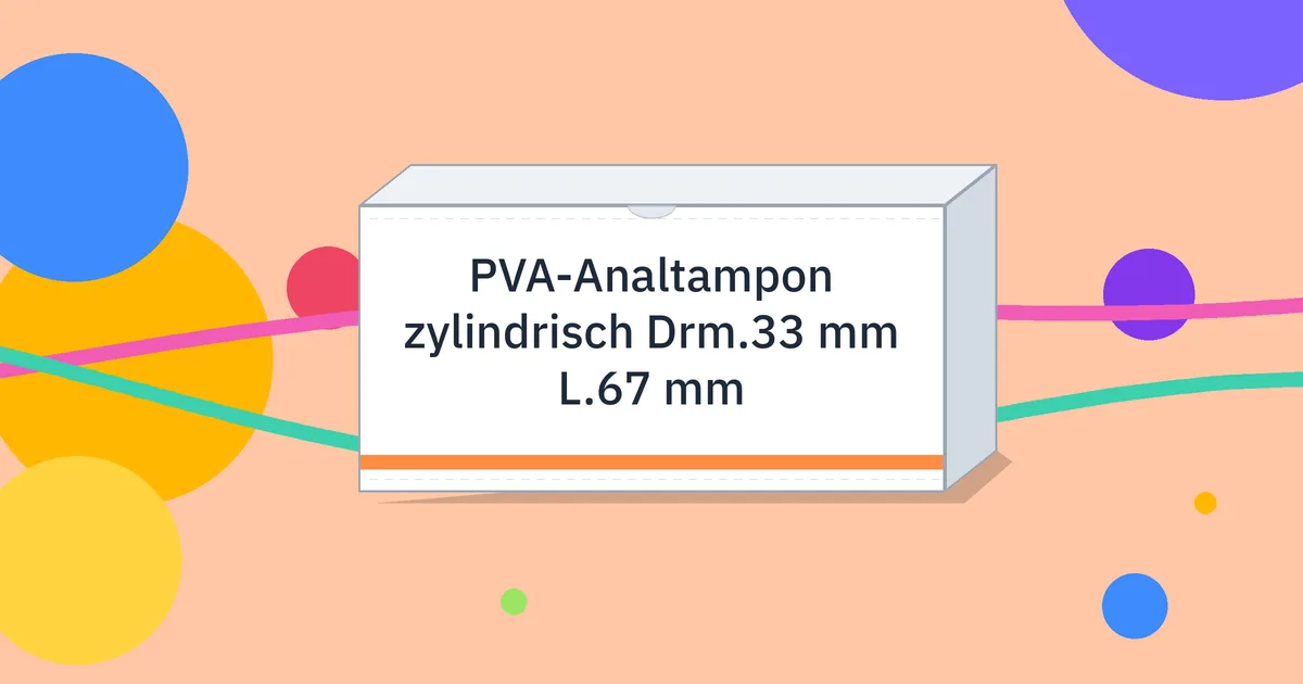 Symbolbild: Packung mit der Aufschrift PVA-Analtampon zylindrisch Drm.33 mm L.67 mm (PZN 12551722) – Verfügbarkeit und Bezug in Apotheken in Frankfurt am Main