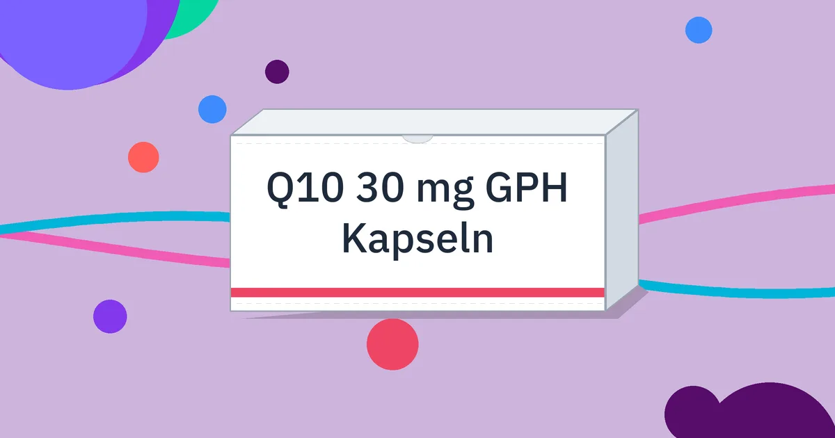 Symbolbild: Packung mit der Aufschrift Q10 30 mg GPH Kapseln (PZN 09722019) – Verfügbarkeit und Bezug in Apotheken in Frankfurt am Main