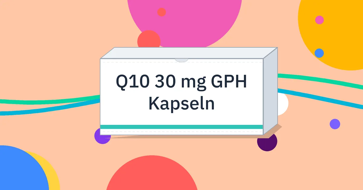 Symbolbild: Packung mit der Aufschrift Q10 30 mg GPH Kapseln (PZN 09722031) – Verfügbarkeit und Bezug in Apotheken in Frankfurt am Main