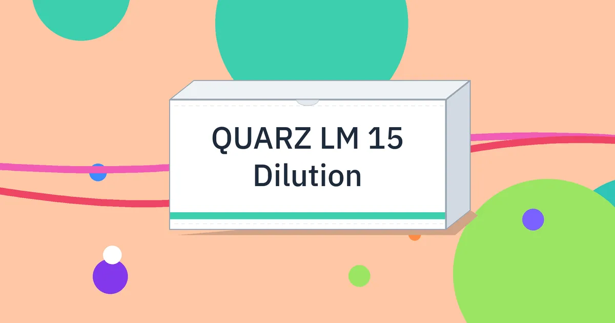 Symbolbild: Packung mit der Aufschrift QUARZ LM 15 Dilution (PZN 13045464) – Verfügbarkeit und Bezug in Apotheken in Frankfurt am Main