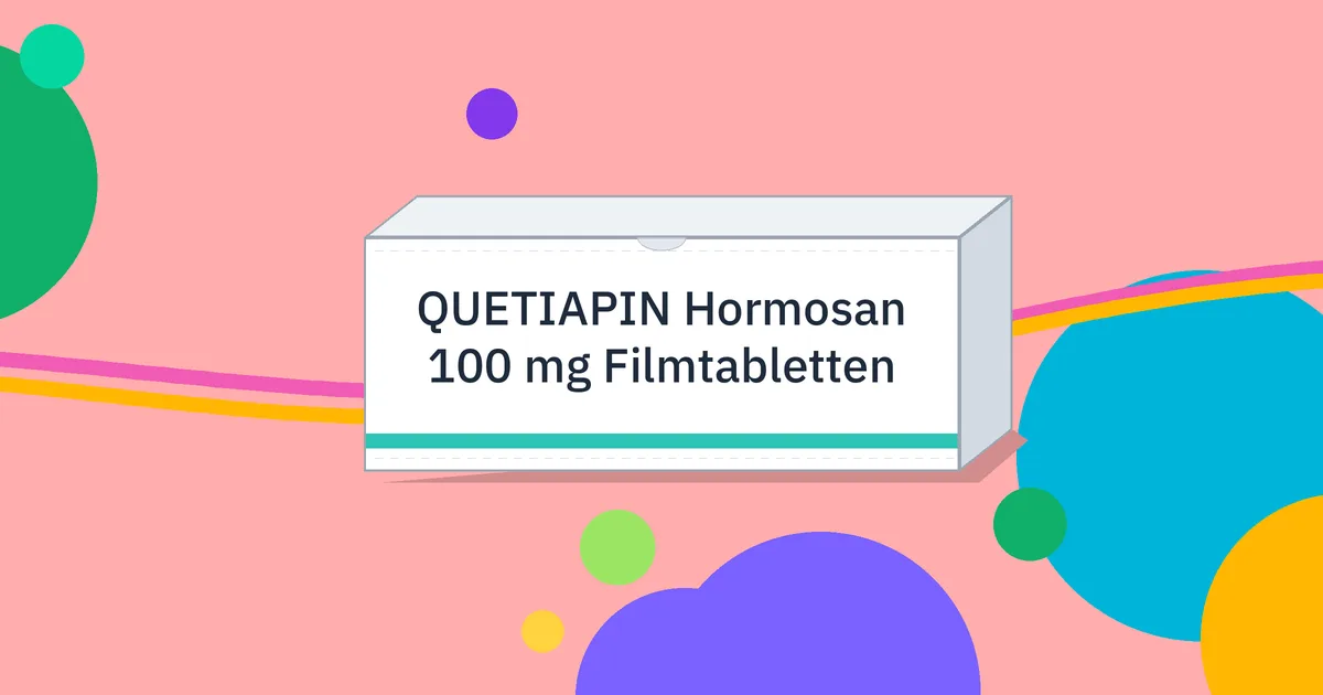 Symbolbild: Packung mit der Aufschrift QUETIAPIN Hormosan 100 mg Filmtabletten (PZN 09294546) – Verfügbarkeit und Bezug in Apotheken in Frankfurt am Main
