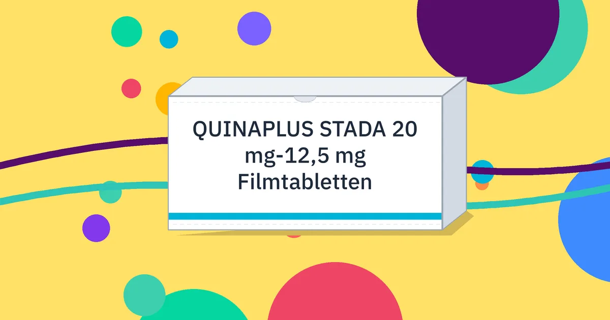 Symbolbild: Packung mit der Aufschrift QUINAPLUS STADA 20 mg-12,5 mg Filmtabletten (PZN 00840533) – Verfügbarkeit und Bezug in Apotheken in Frankfurt am Main