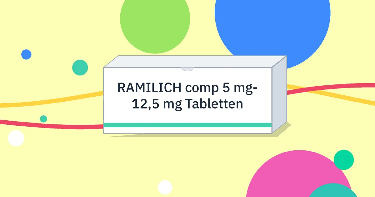 Symbolbild: Packung mit der Aufschrift RAMILICH comp 5 mg-12,5 mg Tabletten (PZN 10986924) – Verfügbarkeit und Bezug in Apotheken in Frankfurt am Main