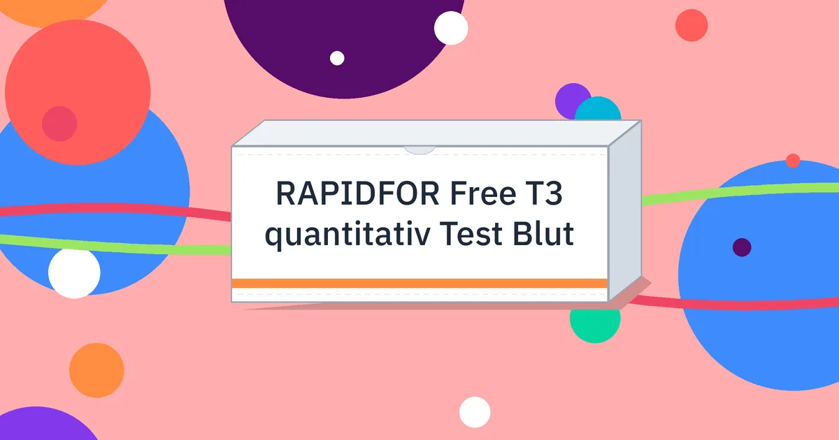 Symbolbild: Packung mit der Aufschrift RAPIDFOR Free T3 quantitativ Test Blut (PZN 19538239) – Verfügbarkeit und Bezug in Apotheken in Frankfurt am Main