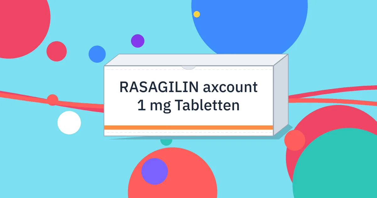 Symbolbild: Packung mit der Aufschrift RASAGILIN axcount 1 mg Tabletten (PZN 16608790) – Verfügbarkeit und Bezug in Apotheken in Frankfurt am Main
