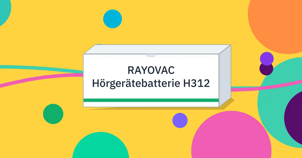 Symbolbild: Packung mit der Aufschrift RAYOVAC Hörgerätebatterie H312 (PZN 02767711) – Verfügbarkeit und Bezug in Apotheken in Frankfurt am Main