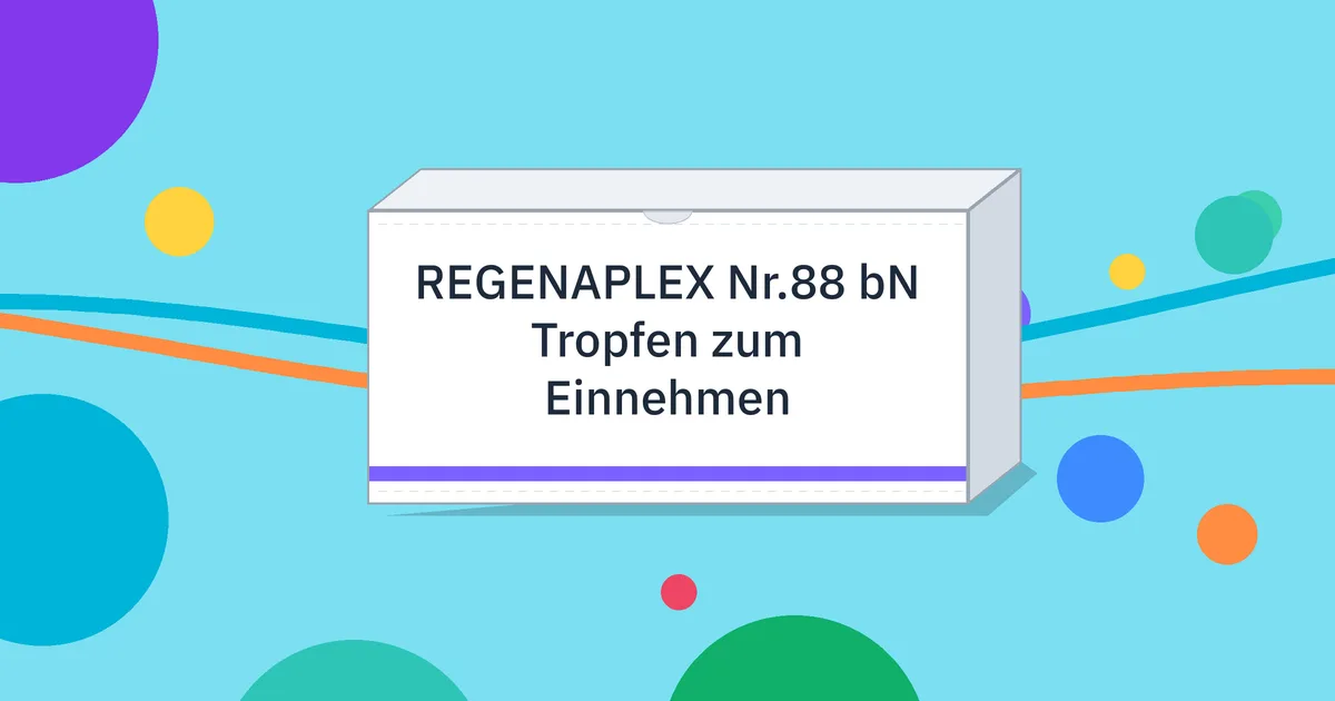 Symbolbild: Packung mit der Aufschrift REGENAPLEX Nr.88 bN Tropfen zum Einnehmen (PZN 06324198) – Verfügbarkeit und Bezug in Apotheken in Frankfurt am Main