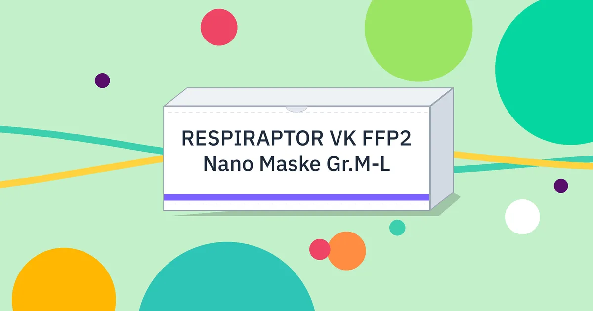 Symbolbild: Packung mit der Aufschrift RESPIRAPTOR VK FFP2 Nano Maske Gr.M-L (PZN 17991532) – Verfügbarkeit und Bezug in Apotheken in Frankfurt am Main