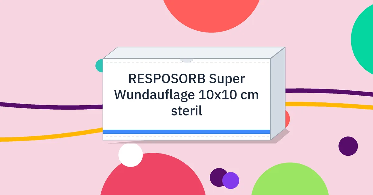 Symbolbild: Packung mit der Aufschrift RESPOSORB Super Wundauflage 10x10 cm steril (PZN 12484842) – Verfügbarkeit und Bezug in Apotheken in Frankfurt am Main