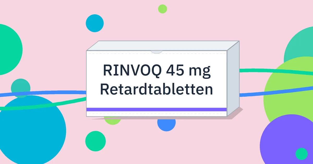 Symbolbild: Packung mit der Aufschrift RINVOQ 45 mg Retardtabletten (PZN 19875758) – Verfügbarkeit und Bezug in Apotheken in Frankfurt am Main
