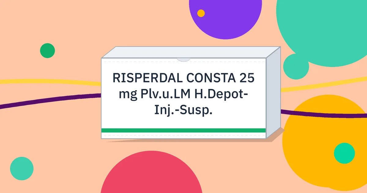 Symbolbild: Packung mit der Aufschrift RISPERDAL CONSTA 25 mg Plv.u.LM H.Depot-Inj.-Susp. (PZN 11883362) – Verfügbarkeit und Bezug in Apotheken in Frankfurt am Main