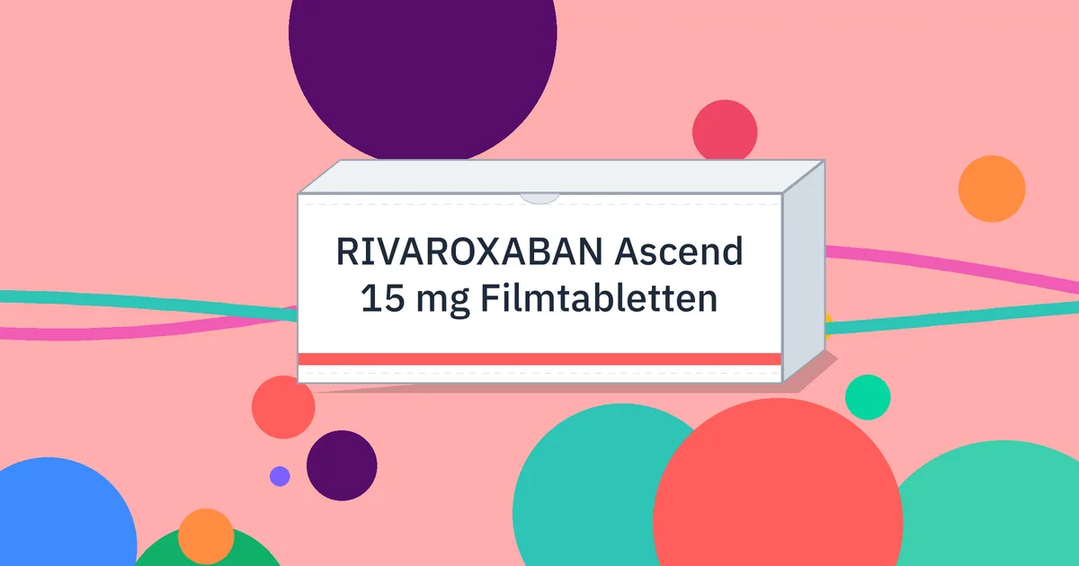 Symbolbild: Packung mit der Aufschrift RIVAROXABAN Ascend 15 mg Filmtabletten (PZN 20161981) – Verfügbarkeit und Bezug in Apotheken in Frankfurt am Main