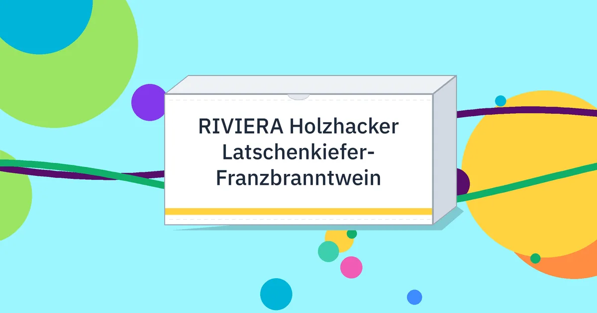 Symbolbild: Packung mit der Aufschrift RIVIERA Holzhacker Latschenkiefer-Franzbranntwein (PZN 19303542) – Verfügbarkeit und Bezug in Apotheken in Frankfurt am Main