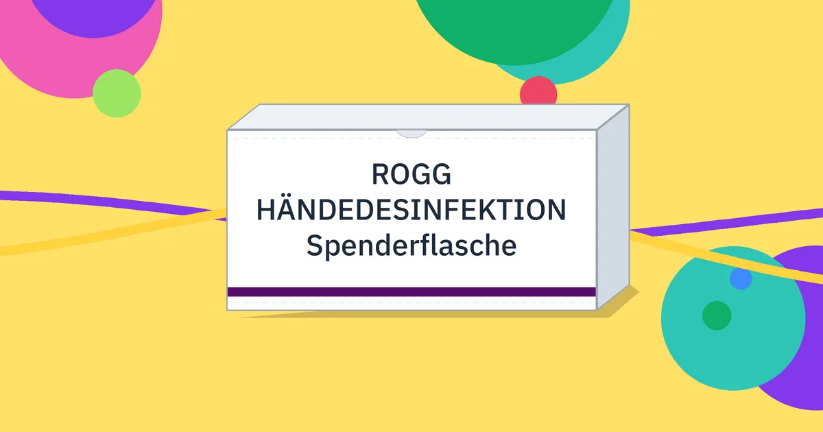 Symbolbild: Packung mit der Aufschrift ROGG HÄNDEDESINFEKTION Spenderflasche (PZN 16531366) – Verfügbarkeit und Bezug in Apotheken in Frankfurt am Main
