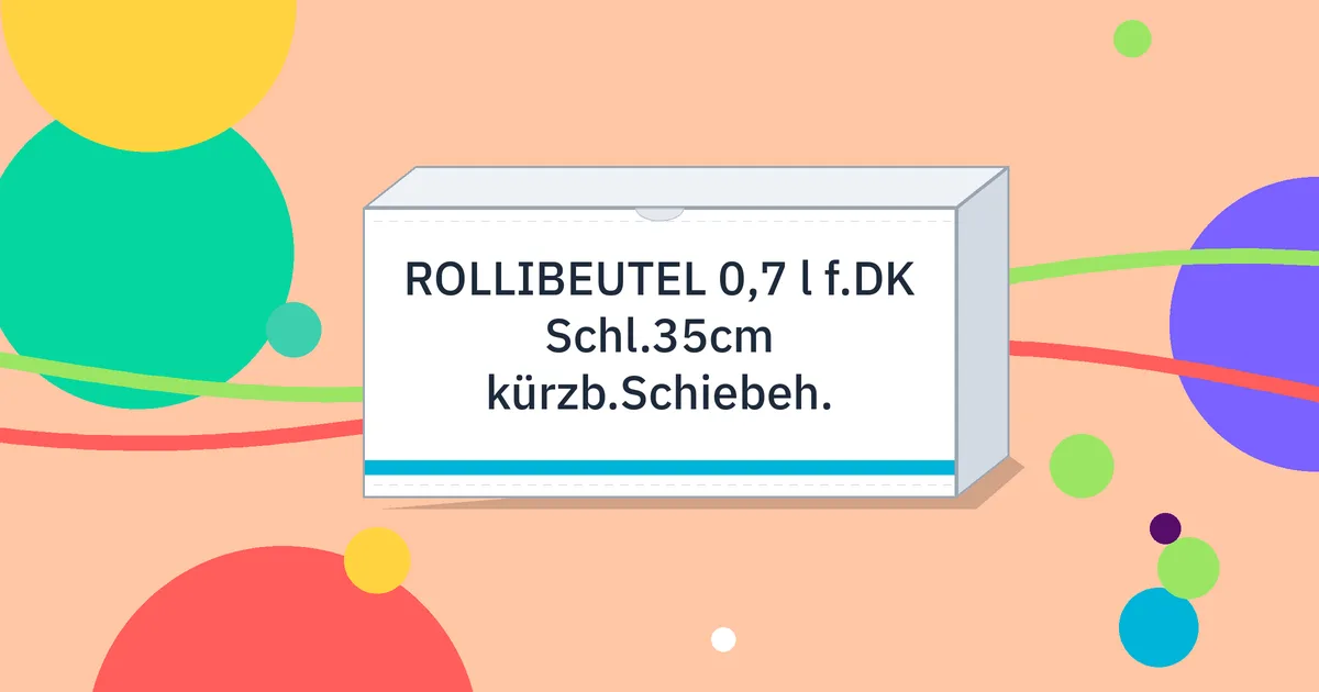 Symbolbild: Packung mit der Aufschrift ROLLIBEUTEL 0,7 l f.DK Schl.35cm kürzb.Schiebeh. (PZN 06095645) – Verfügbarkeit und Bezug in Apotheken in Frankfurt am Main