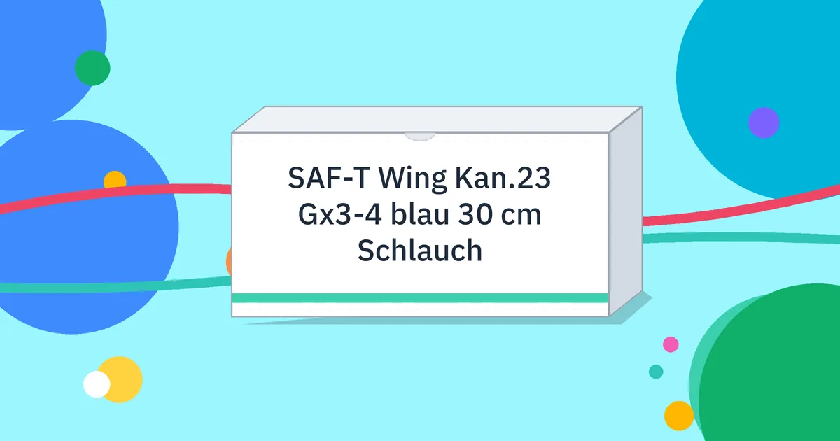 Symbolbild: Packung mit der Aufschrift SAF-T Wing Kan.23 Gx3-4 blau 30 cm Schlauch (PZN 09104959) – Verfügbarkeit und Bezug in Apotheken in Frankfurt am Main