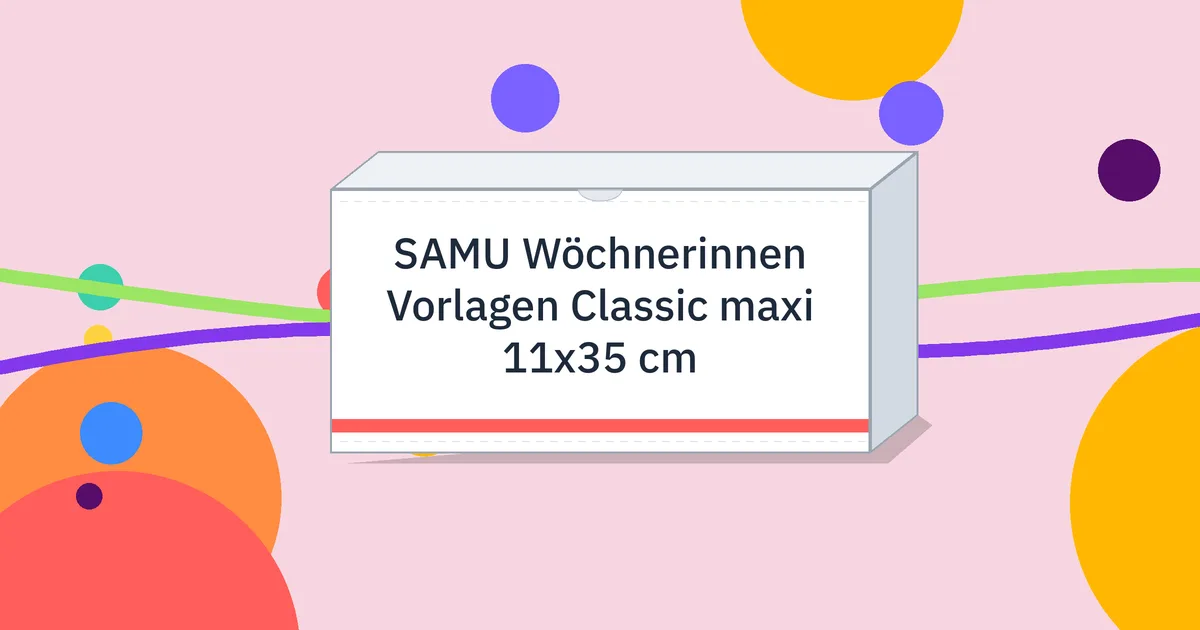 Symbolbild: Packung mit der Aufschrift SAMU Wöchnerinnen Vorlagen Classic maxi 11x35 cm (PZN 02842200) – Verfügbarkeit und Bezug in Apotheken in Frankfurt am Main
