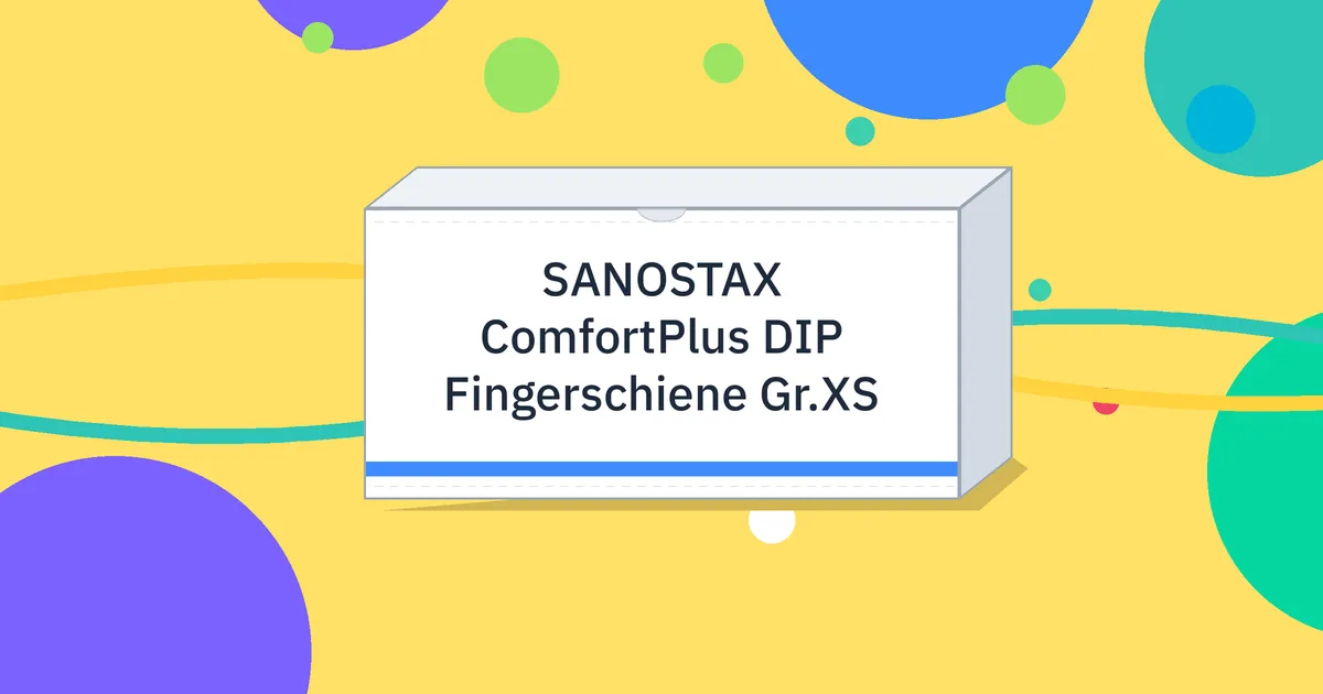 Symbolbild: Packung mit der Aufschrift SANOSTAX ComfortPlus DIP Fingerschiene Gr.XS (PZN 13159280) – Verfügbarkeit und Bezug in Apotheken in Frankfurt am Main